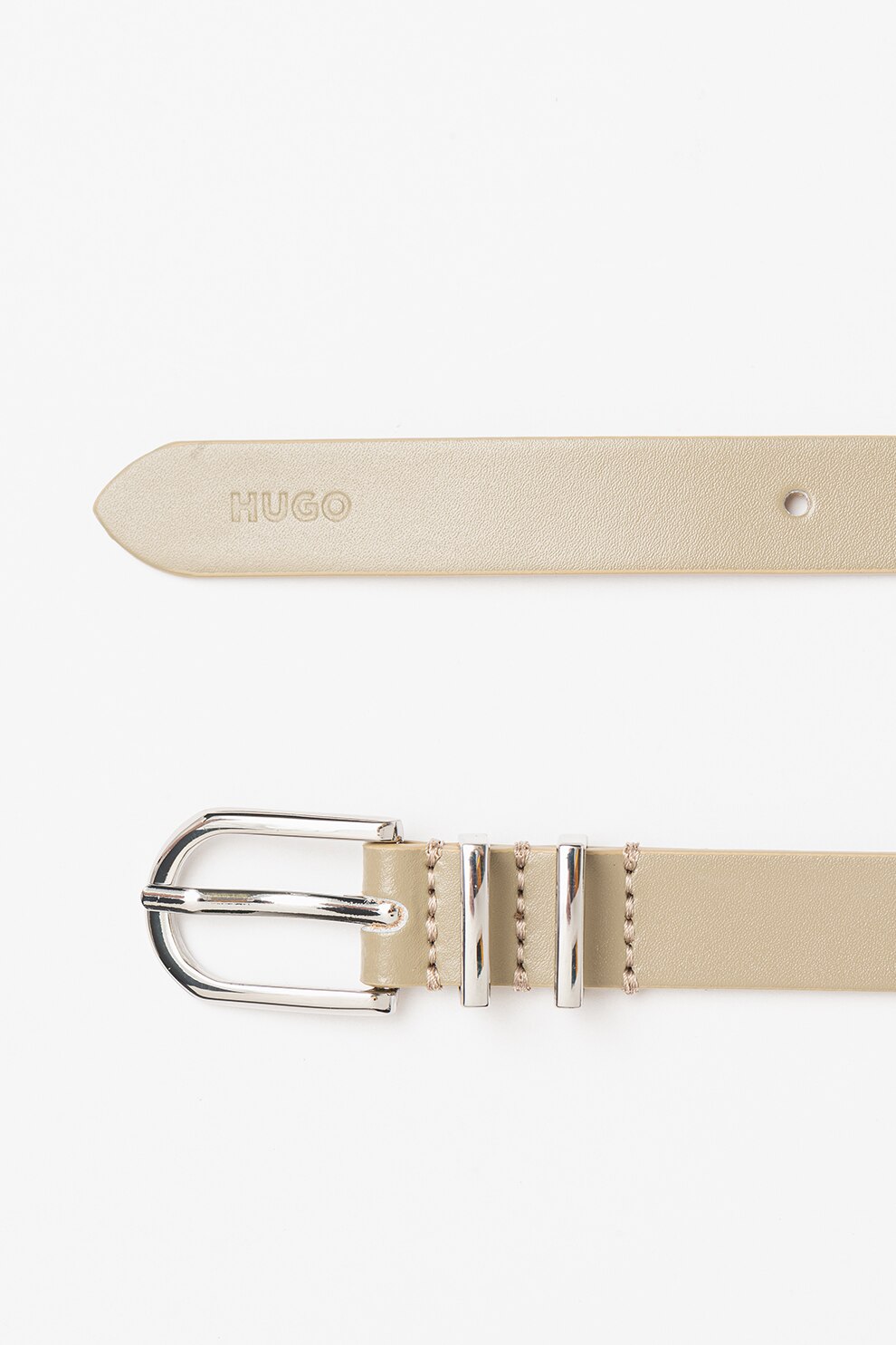 HUGO, Curea de piele cu catarama rotunda Zoe, Kaki, 100 - eMAG.ro