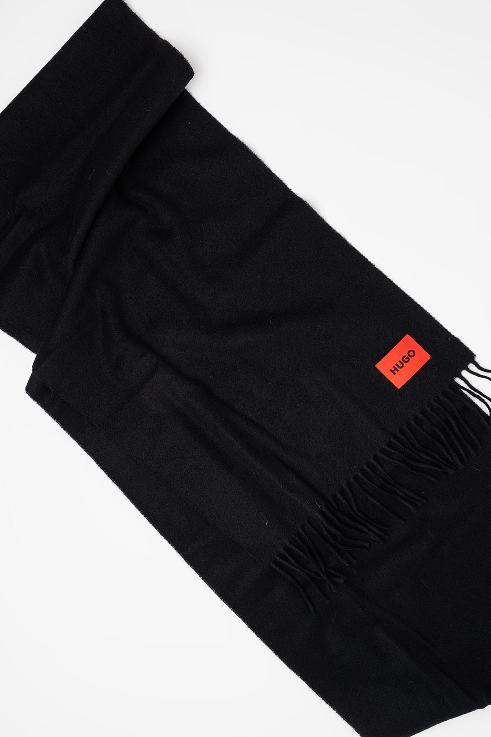 HUGO, Fular circular de lana cu margini franjurate, Negru - eMAG.ro