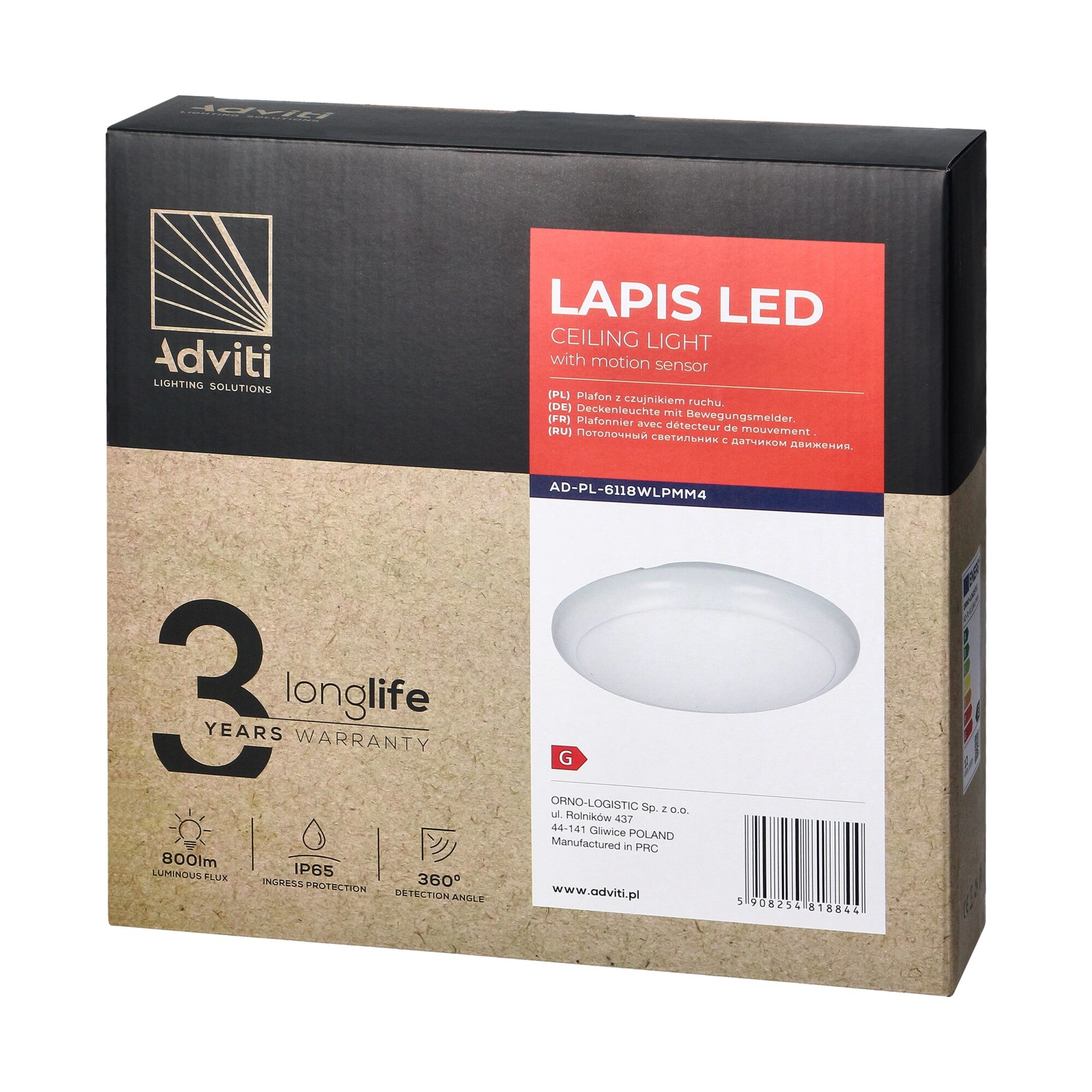 Aplica ADVITI Ladis AD-PL-6118WLPMM4, 12W, LED SMD, IP65, IK10, 800lm ...