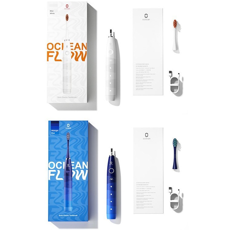 Комплект 2 ел. четки за зъби Oclean Flow Sonic Electric Toothbrush, Dual Set, White/Blue - eMAG.bg