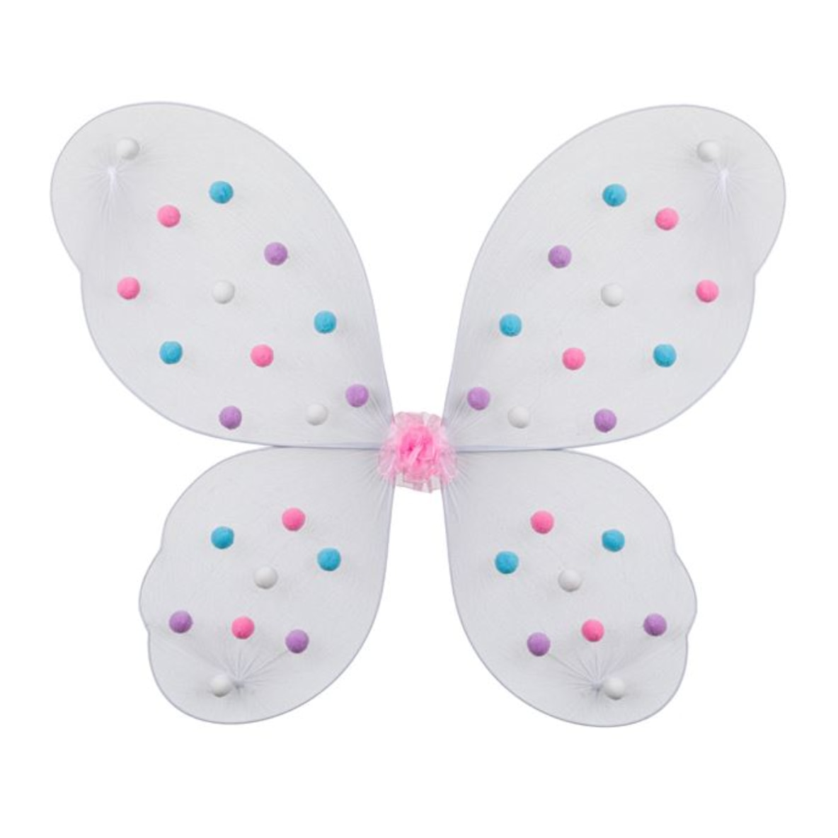 Aripi de fluture alb cu pon pon colorate pentru carnaval, serbare, bal ...