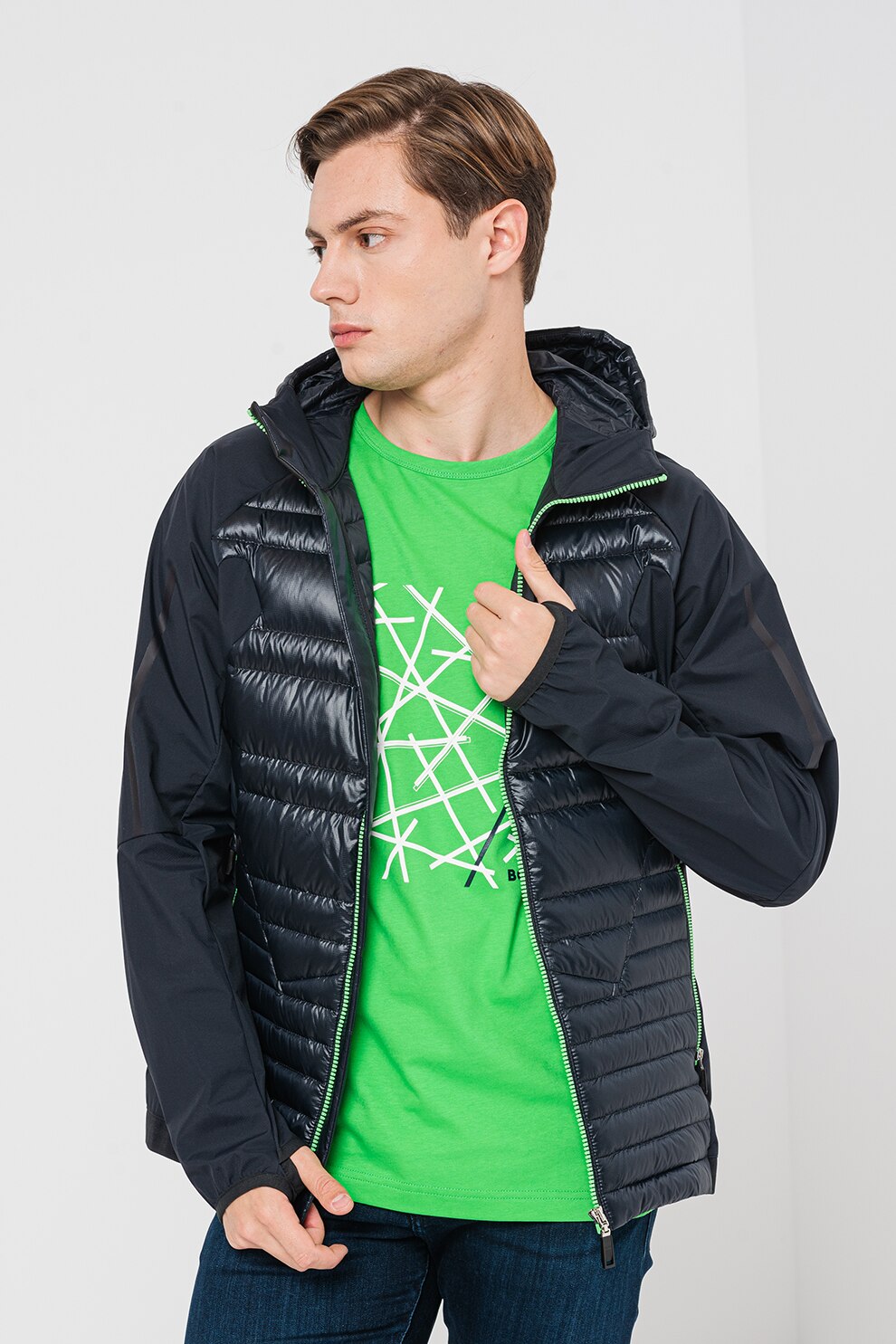 BOSS, Geaca cu umplutura de puf si gluga Eskio, Bleumarin, M - eMAG.ro