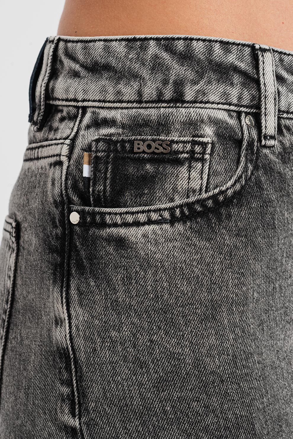 BOSS, Blugi mom-fit cu talia inalta, Gri, 25 - eMAG.ro