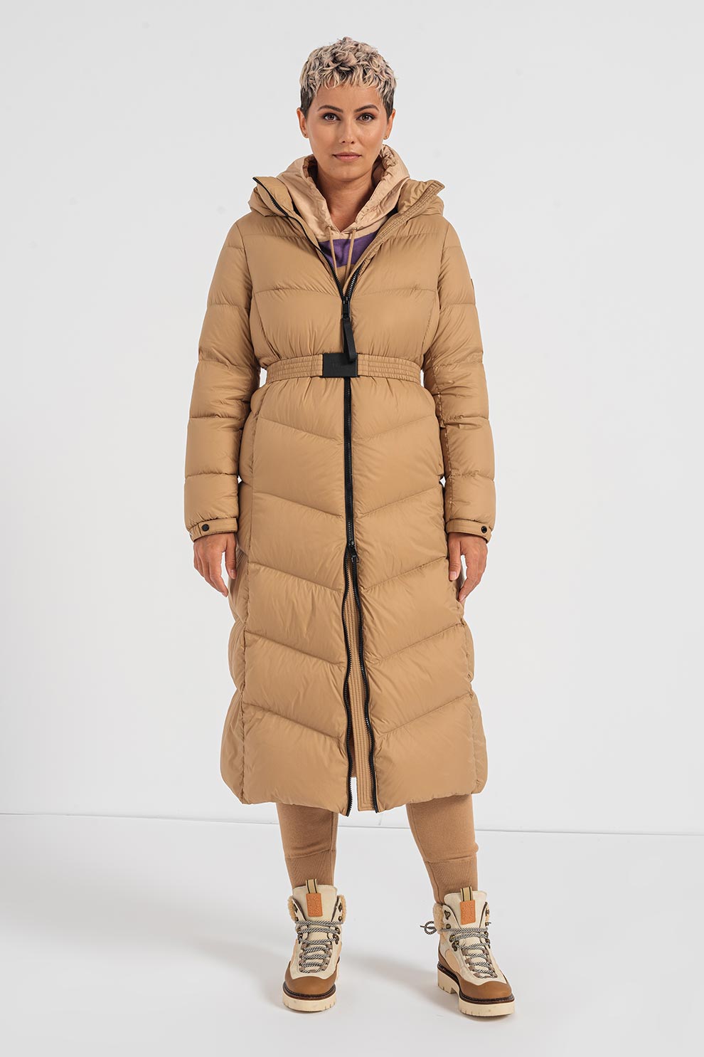 BOSS, Geaca lunga cu umplutura de puf Pamaxi, Maro, 38 - eMAG.ro