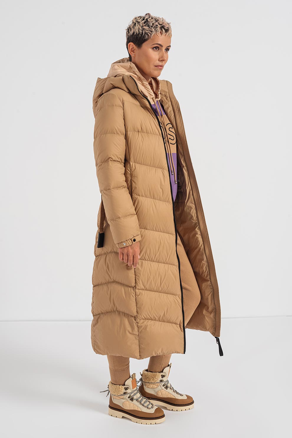 BOSS, Geaca lunga cu umplutura de puf Pamaxi, Maro, 38 - eMAG.ro