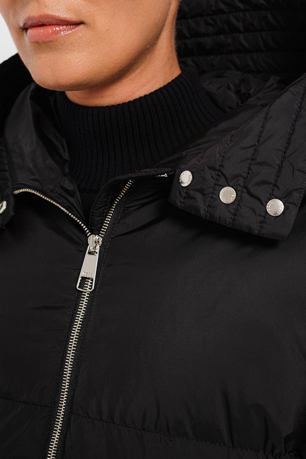 BOSS, Geaca cu umplutura de puf si gluga Priolina, Negru, 42 - eMAG.ro