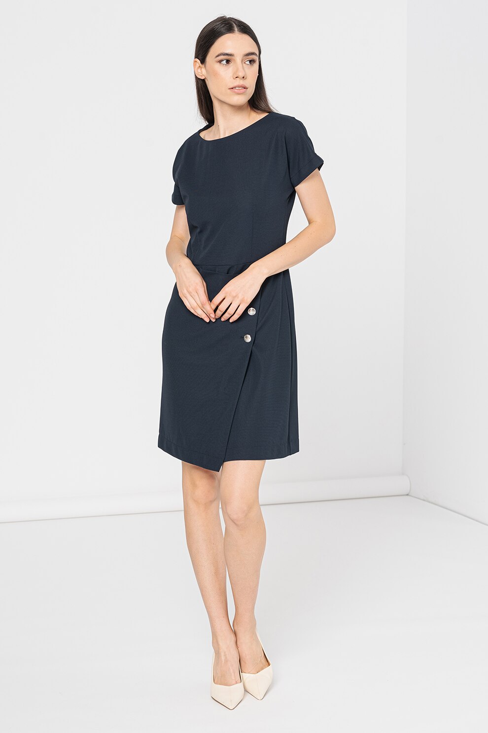 BOSS, Rochie mini cu maneci scurte Datera, Bleumarin inchis, 38 - eMAG.ro
