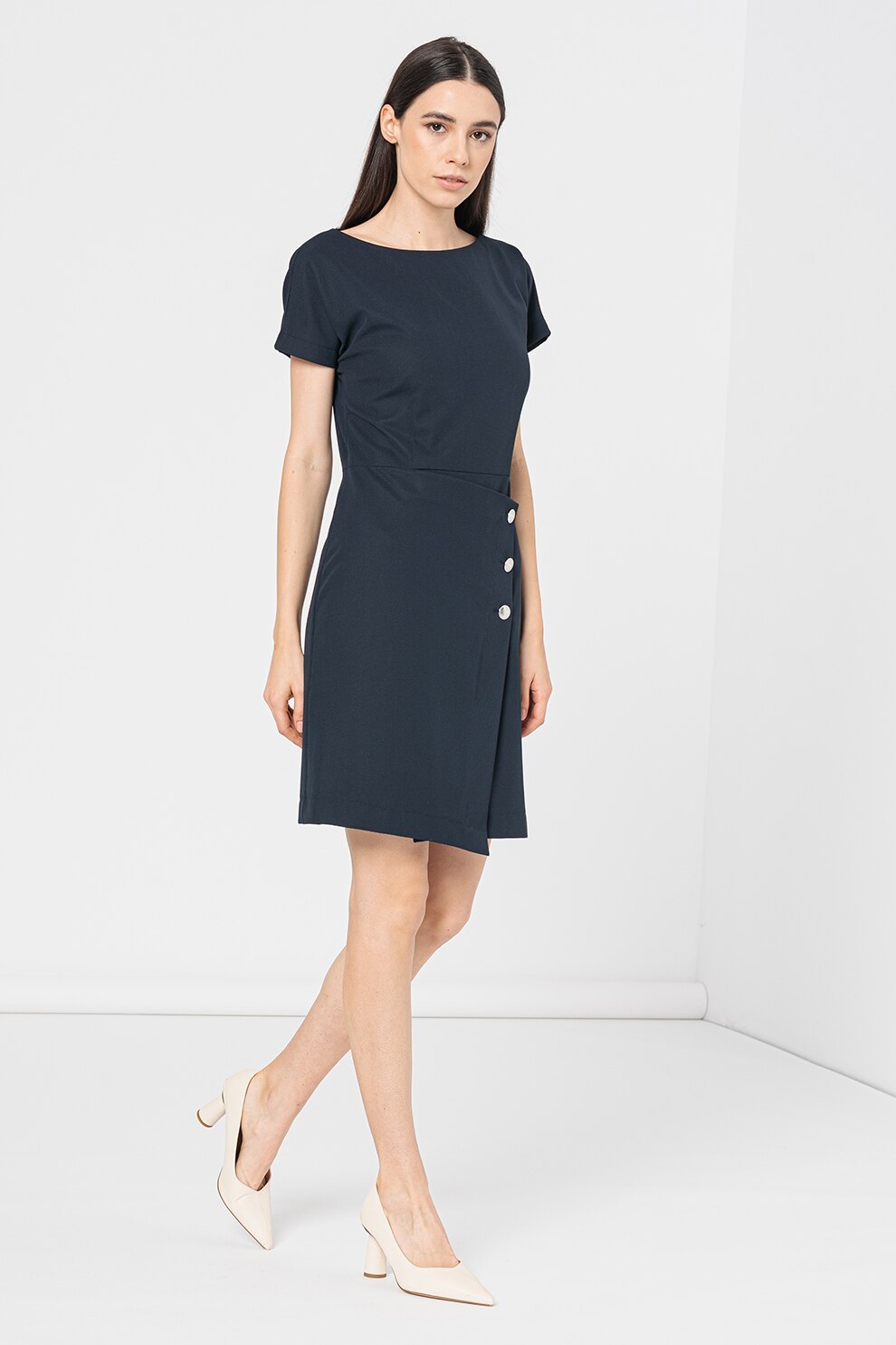 BOSS, Rochie mini cu maneci scurte Datera, Bleumarin inchis, 38 - eMAG.ro
