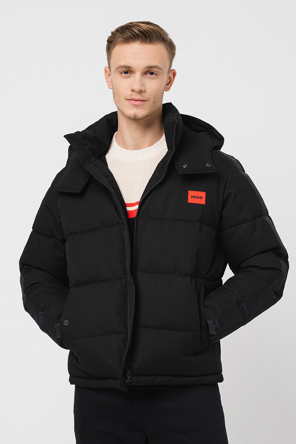 HUGO, Geaca cu fermoar si gluga, Negru, S - eMAG.ro