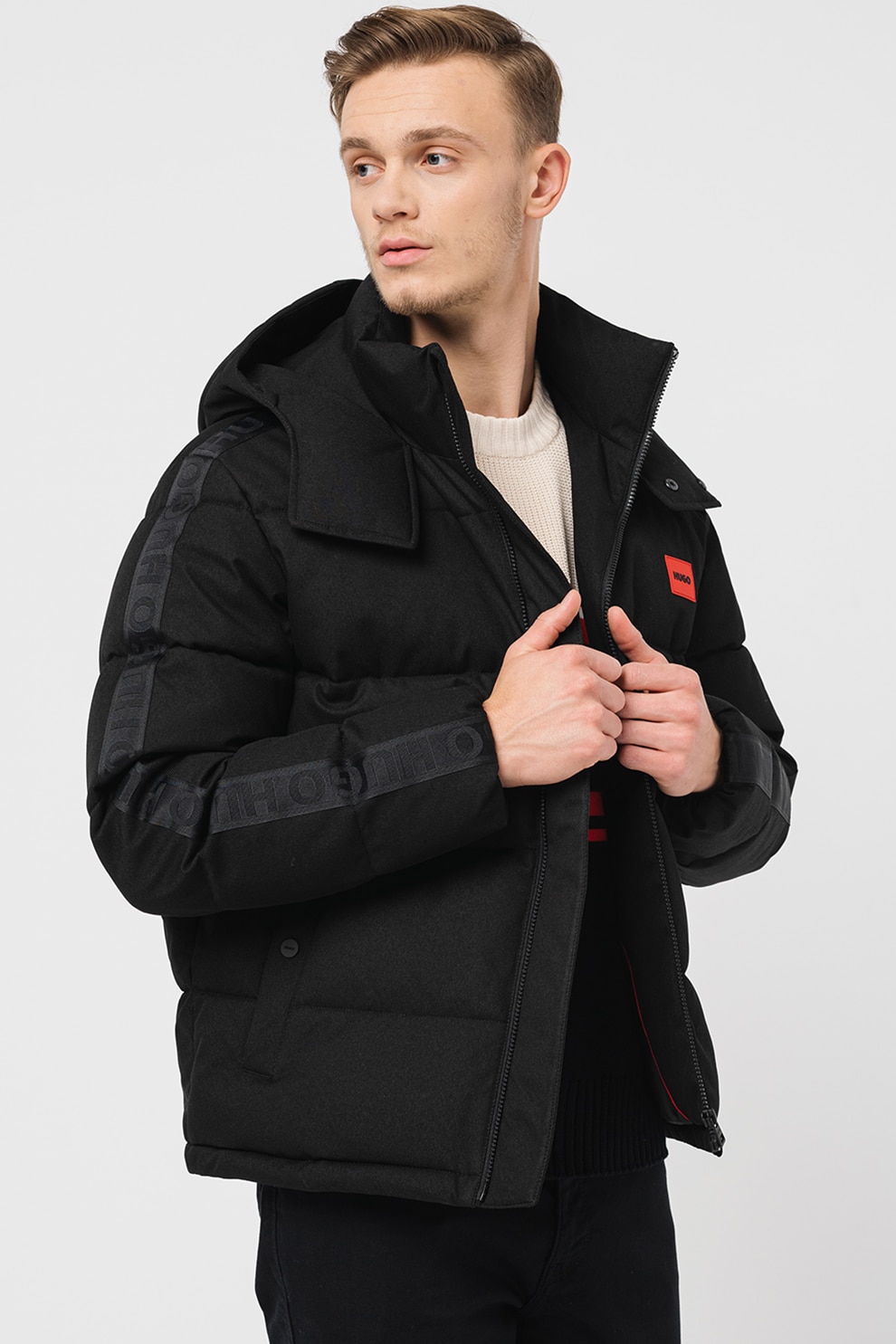 HUGO, Geaca cu fermoar si gluga, Negru, S - eMAG.ro