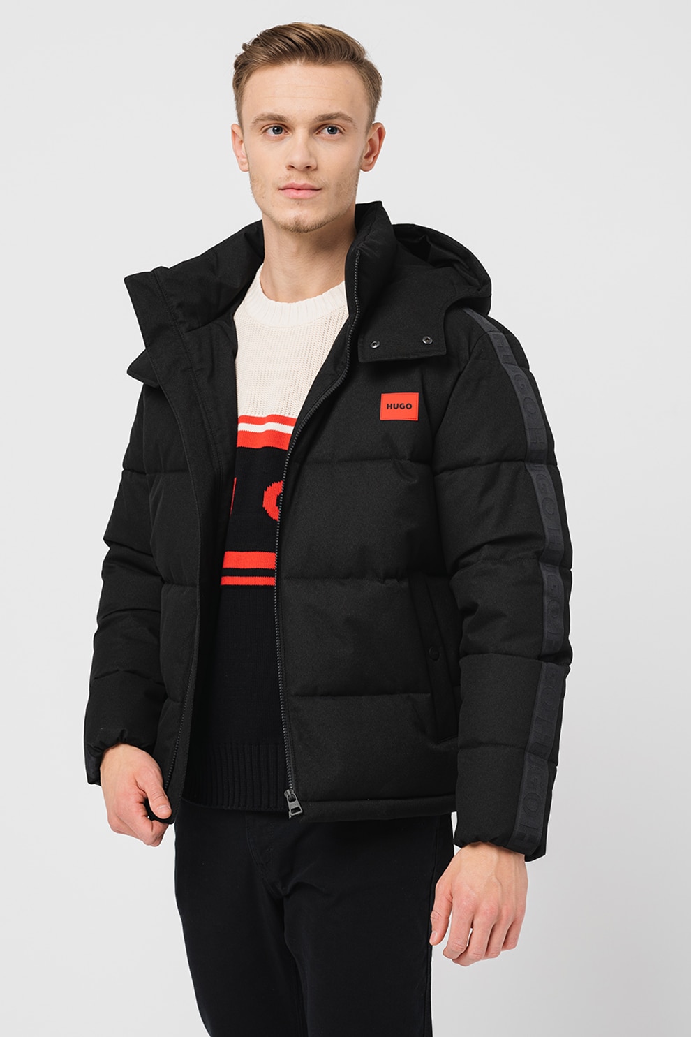 HUGO, Geaca cu fermoar si gluga, Negru, S - eMAG.ro