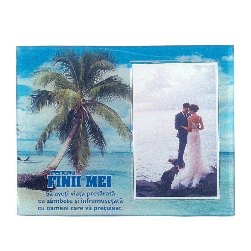 Rama foto din sticla, pe fundal avand imagini estivale, cu dedicatii ...