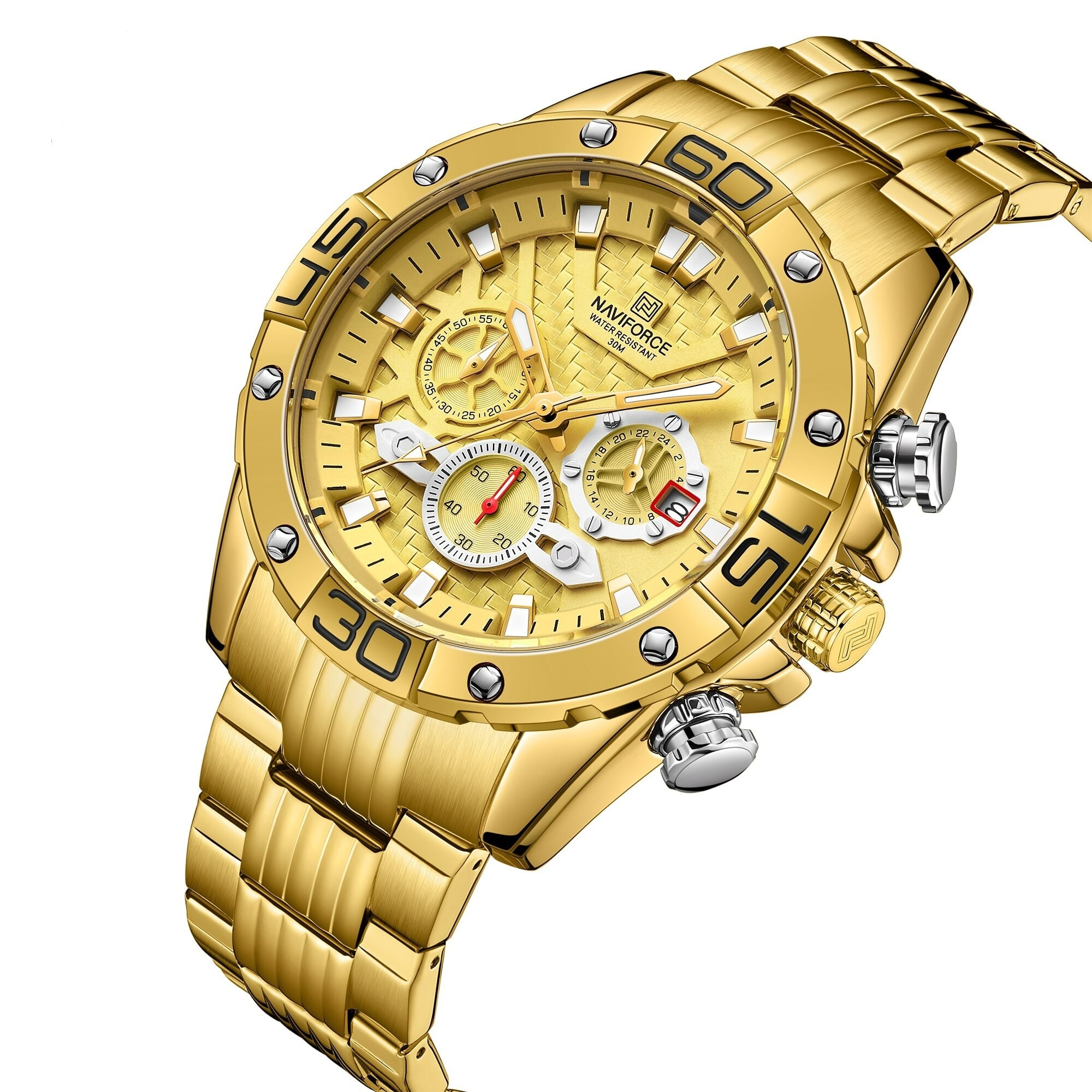 Férfi karóra Naviforce Chronograph alkalmi elegáns kvarc analóg arany ...