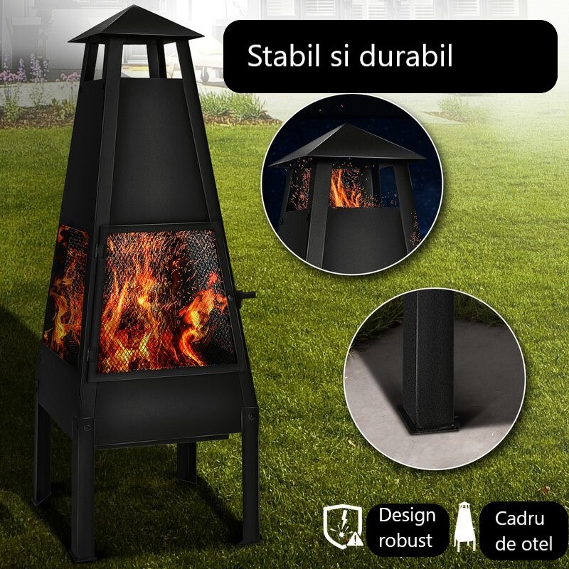 Semineu exterior pentru gradina/BBQ grill, protectie anti-scantei ...
