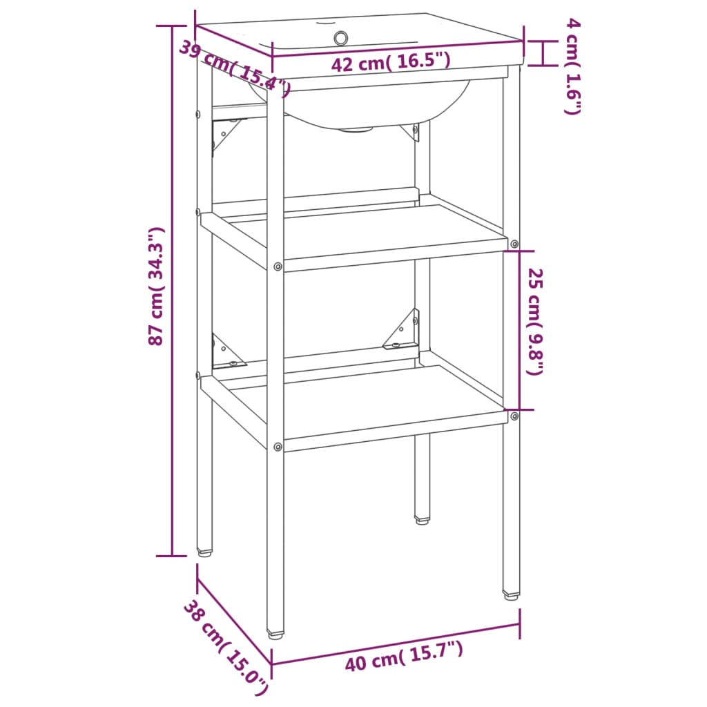 Cadru chiuveta de baie vidaXL, cu lavoar incorporat, negru, fier, 40 x ...