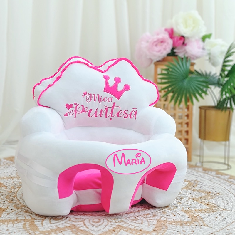 Fotoliu pentru bebe, Mica Printesa Alb/roz, personalizat cu nume - eMAG.ro