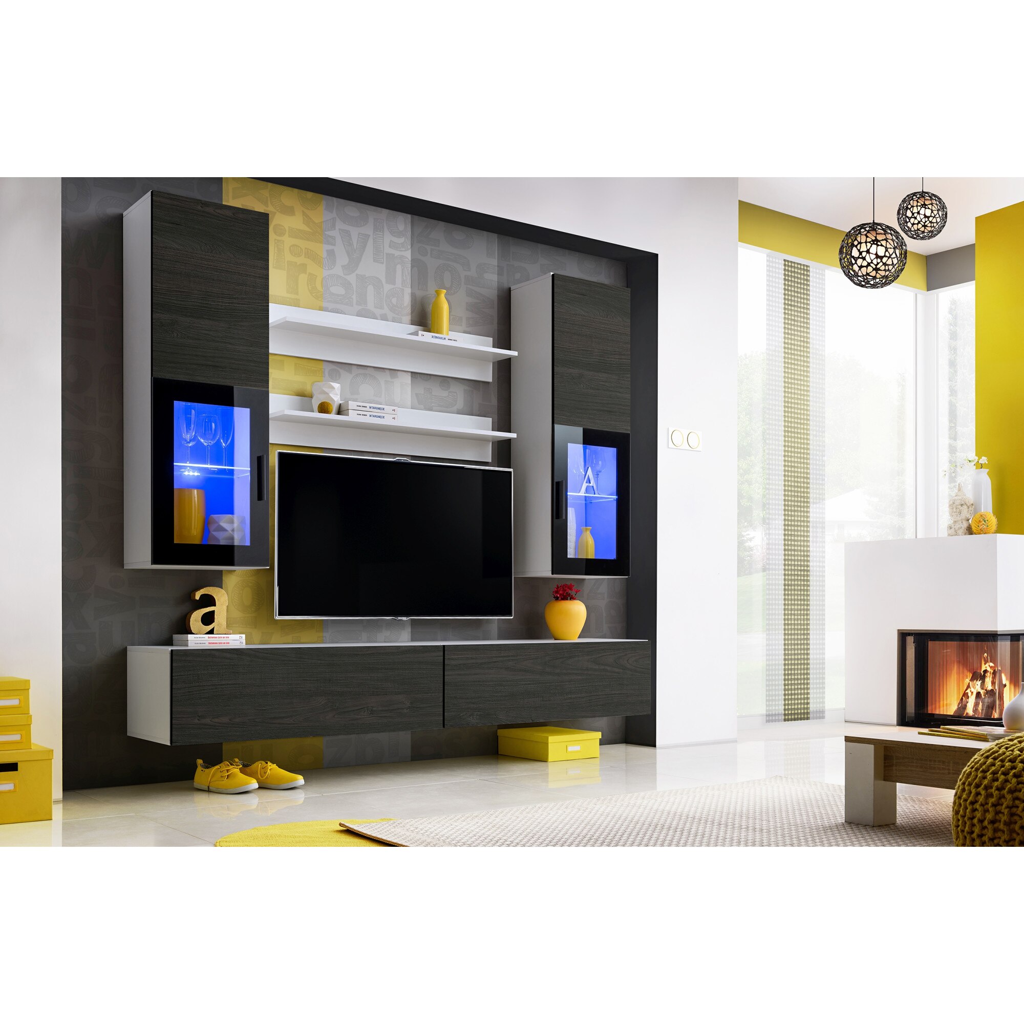 Set Mobila Living Sky, Extreme Furniture, PAL, 200 x 195 x 41 cm, Gri ...