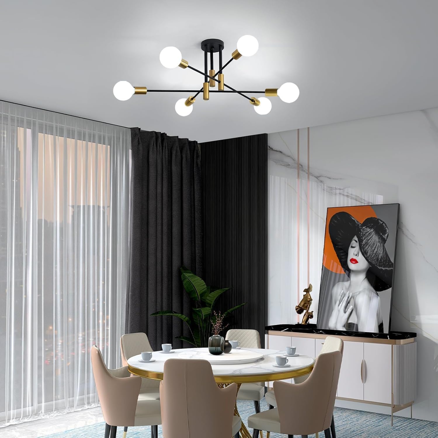 Lustra moderna, Goeco, Fier, 6 Capete,12x32x72 cm, Negru, E27 - eMAG.ro