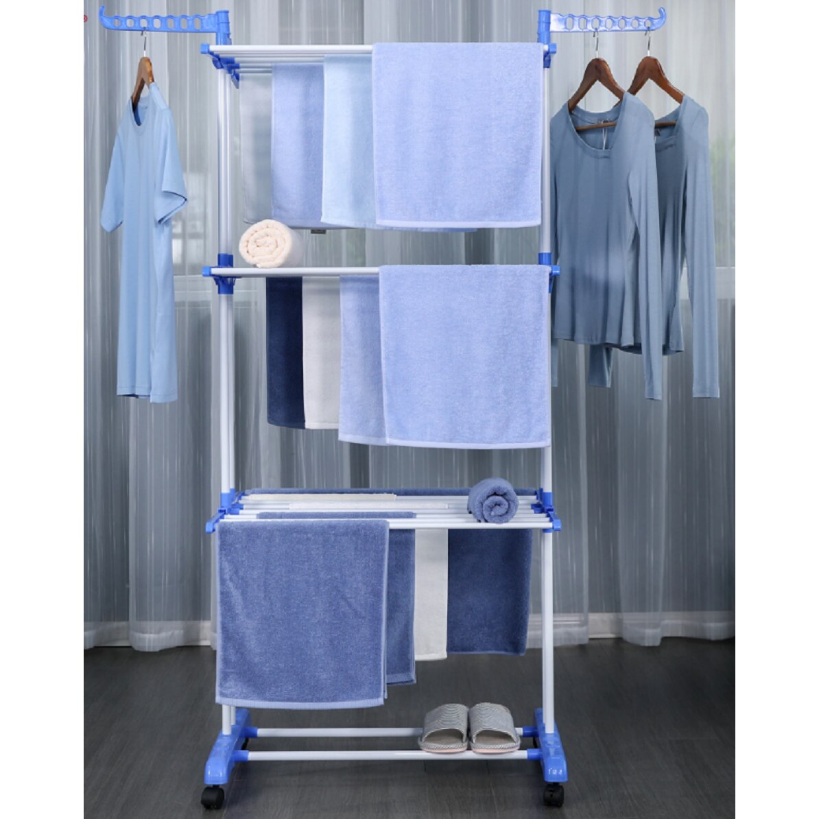 Uscator de rufe pliabil cu suport de umerase, metal cu ABS, cu roti ...