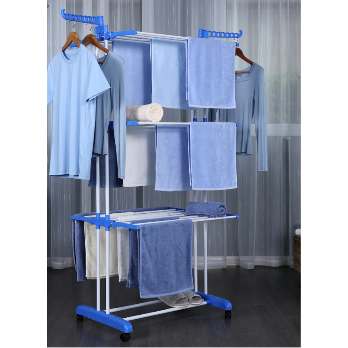 Uscator de rufe pliabil cu suport de umerase, metal cu ABS, cu roti ...