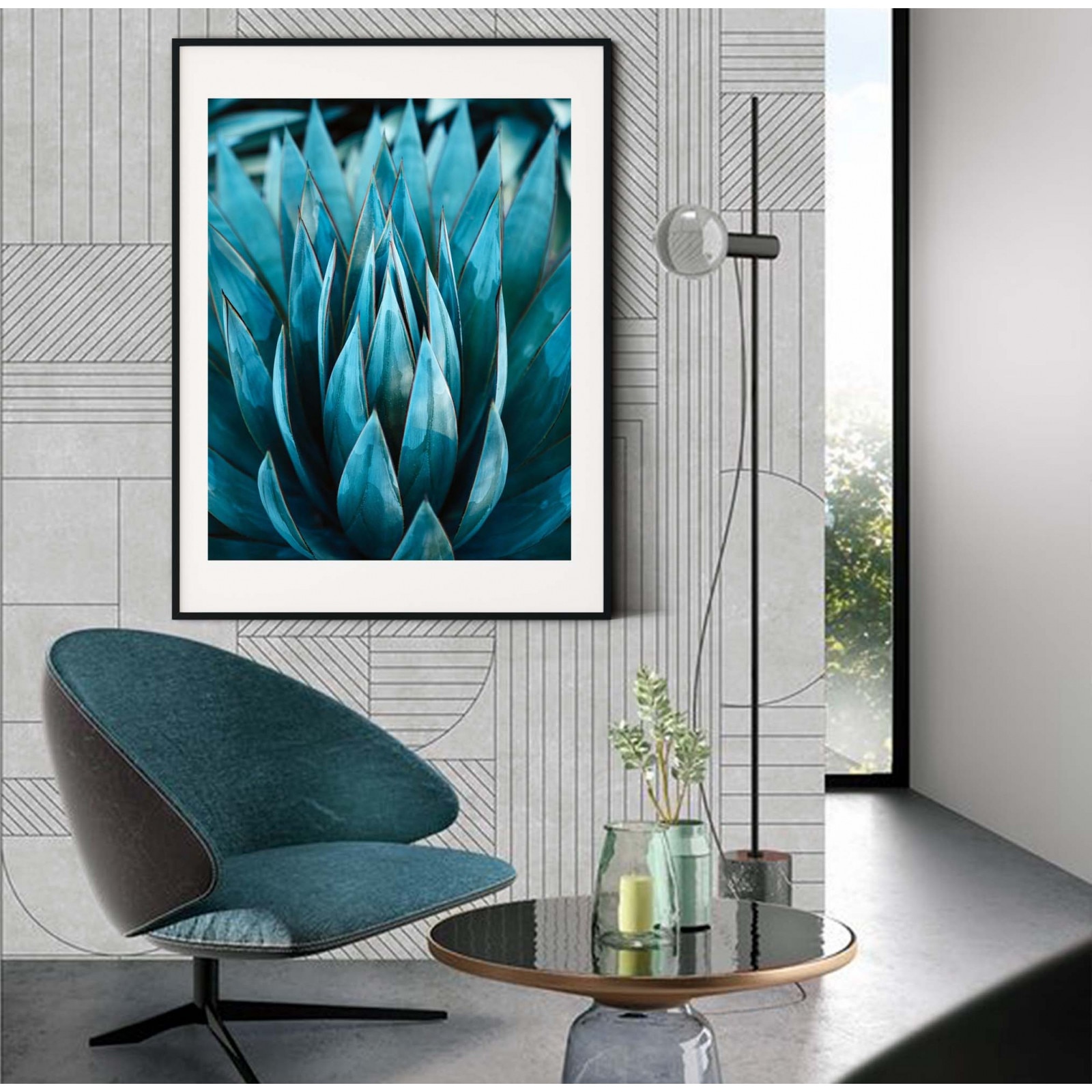 Tablou decorativ, Intaglio, Modern, color, Flori, Cactus turcoaz, print ...