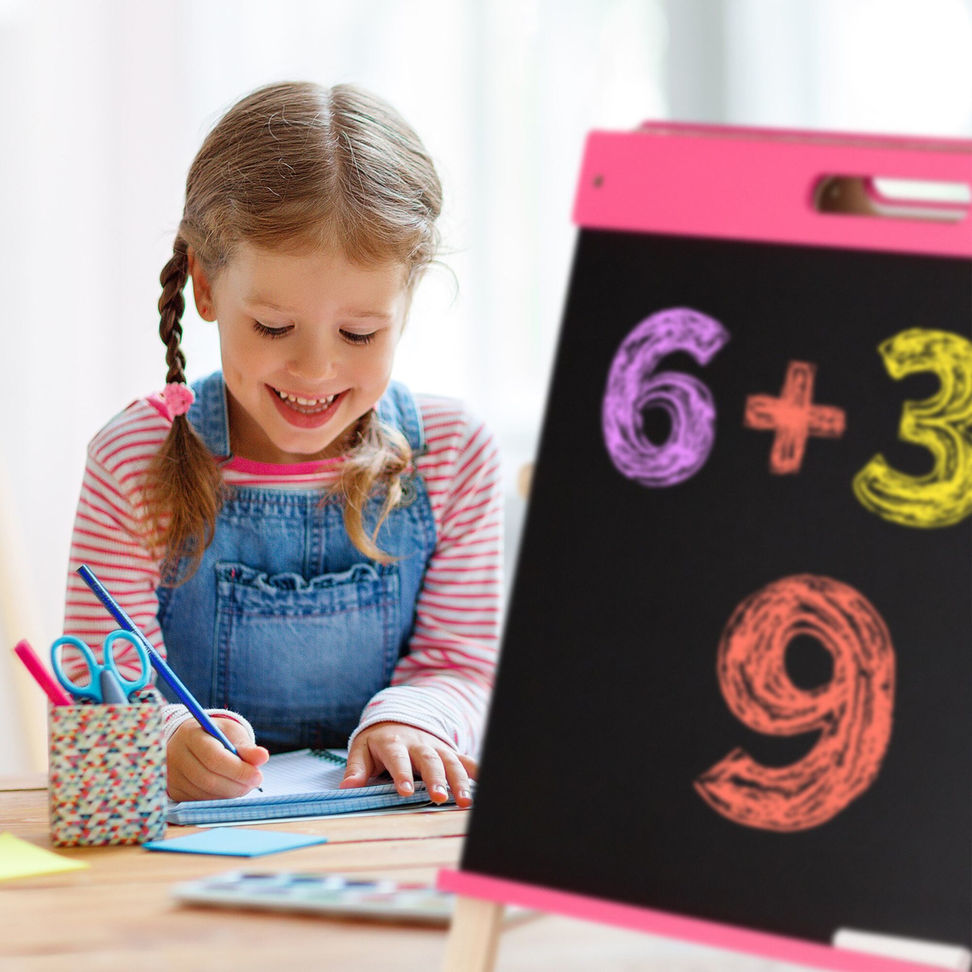 Tabla de scris cu creta pentru copii, cu doua fete, pliabila, mobila ...