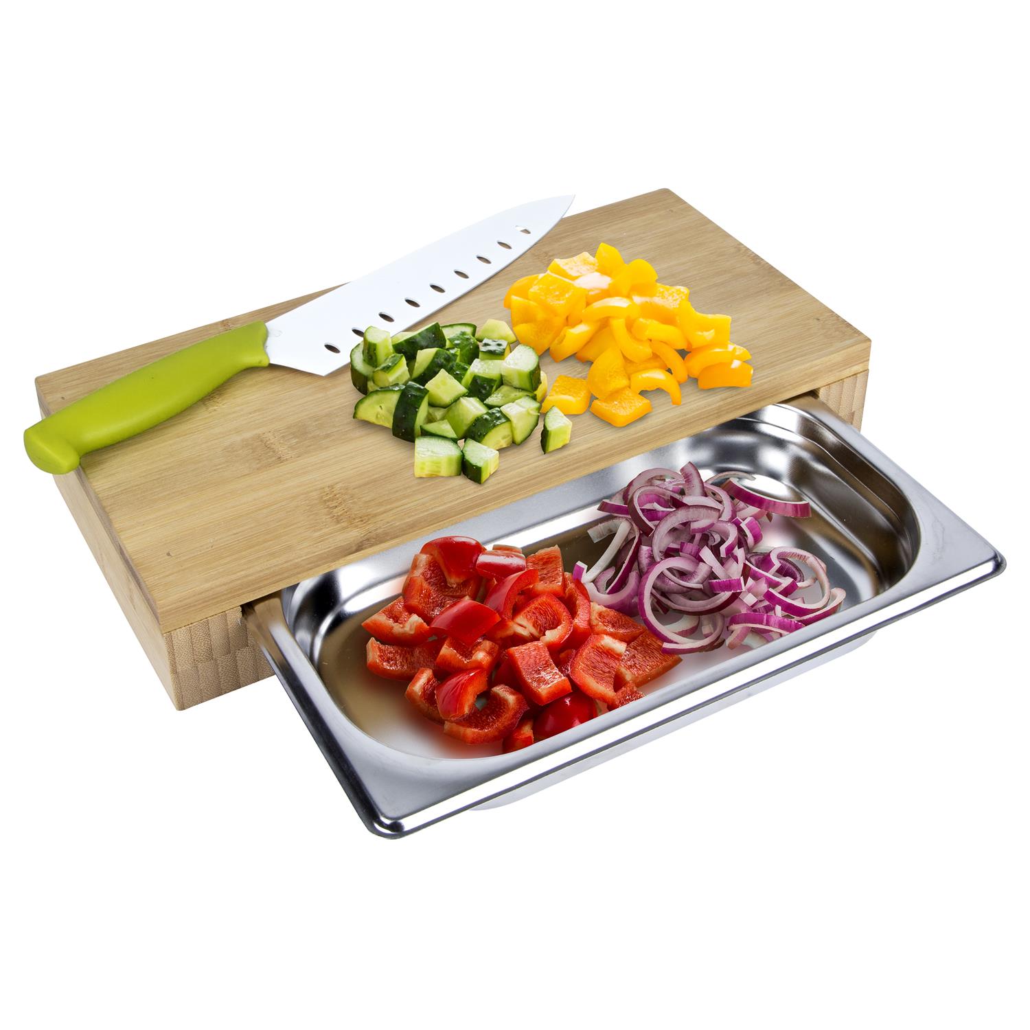 Tocator alimente, bambus, cu sertar inox, 32x16 cm - eMAG.ro
