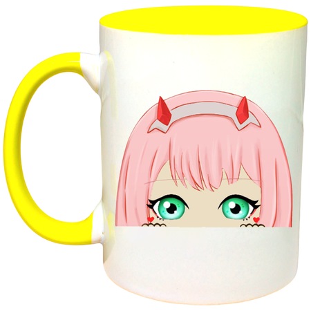 Cana personalizata cu interior colorat, Galben, Zero Two Darling in the ...