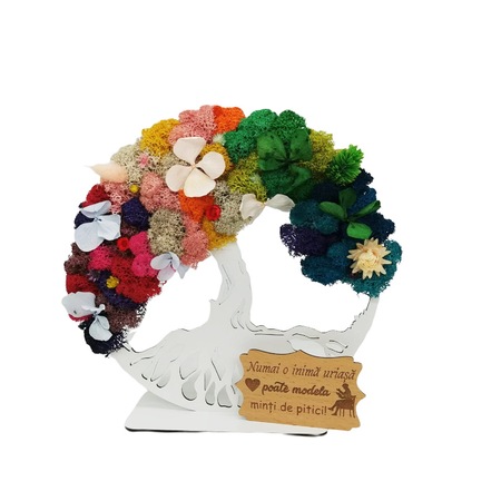 Decoratiune Copacul vietii gravat "Inima uriasa", decorat cu licheni si ...