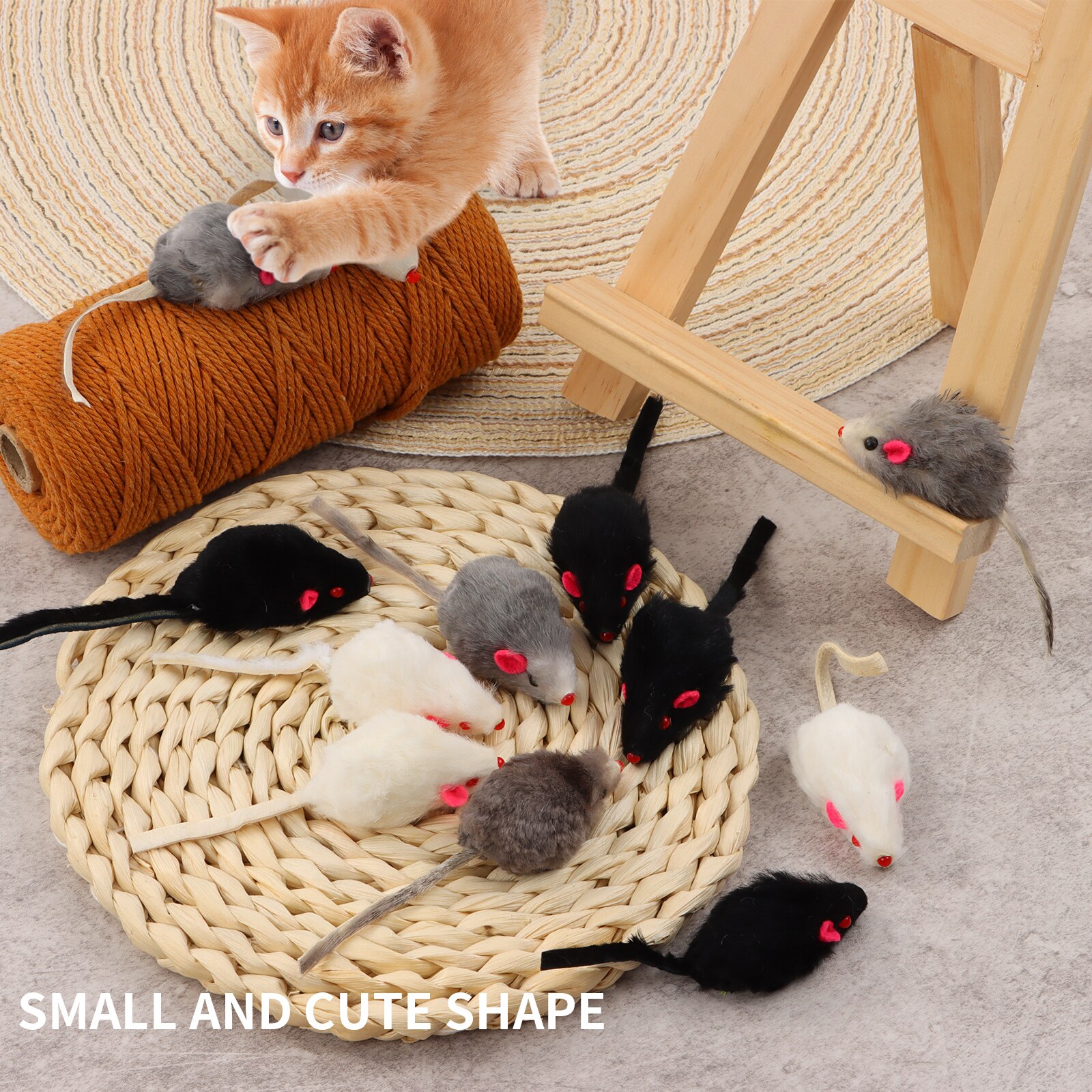 Set 12 soareci jucarie, Mbooulc, Textil/Plastic, Multicolor - eMAG.ro