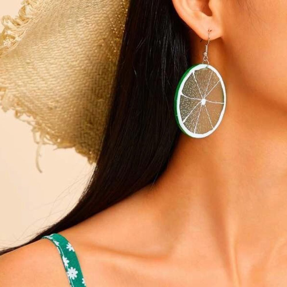 Cercei Green Lemon, model felie lamaie verde, verde transparent - eMAG.ro