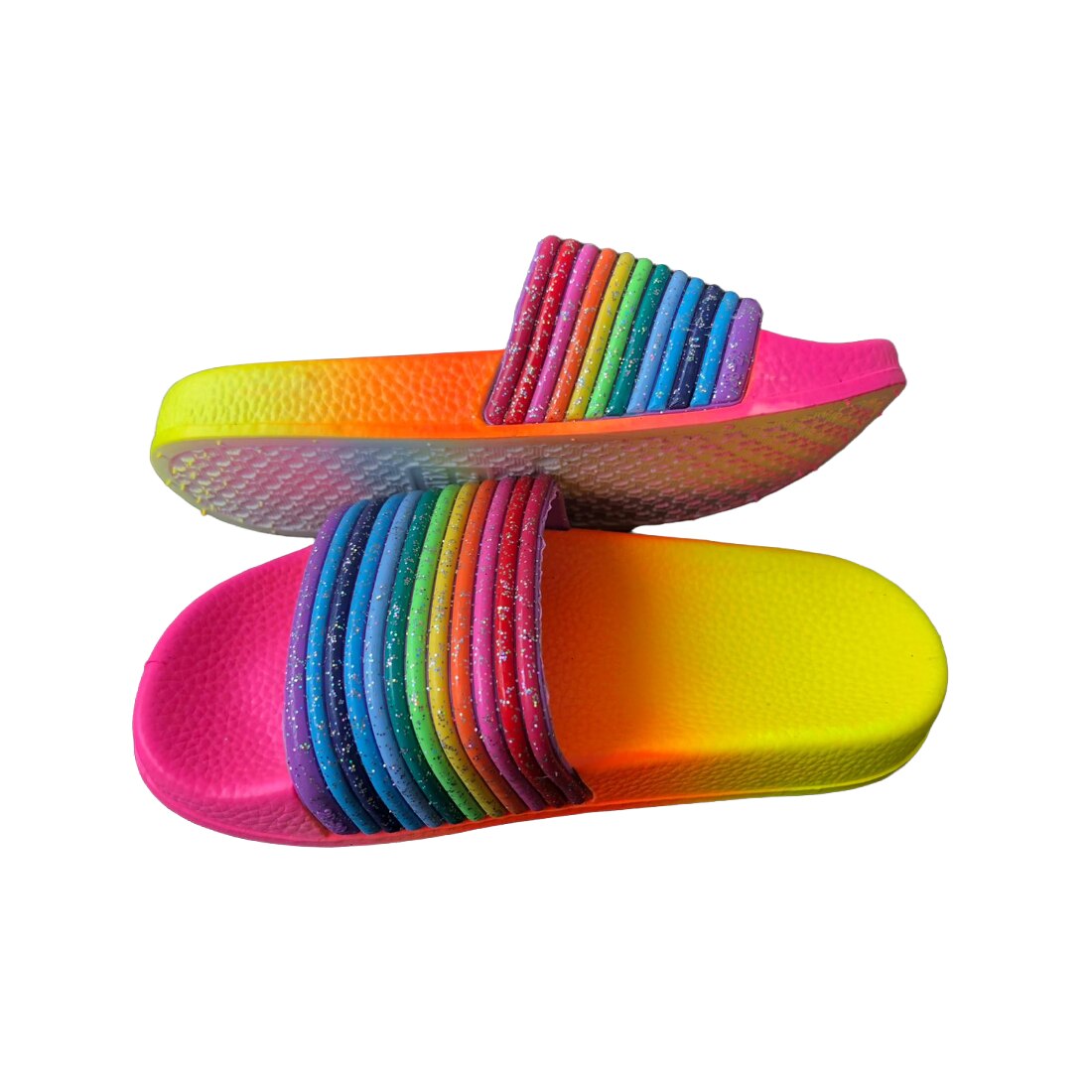 Papuci piscina sau plaja pentru copii Curcubeu cu sclipici Roz 28 EU ...