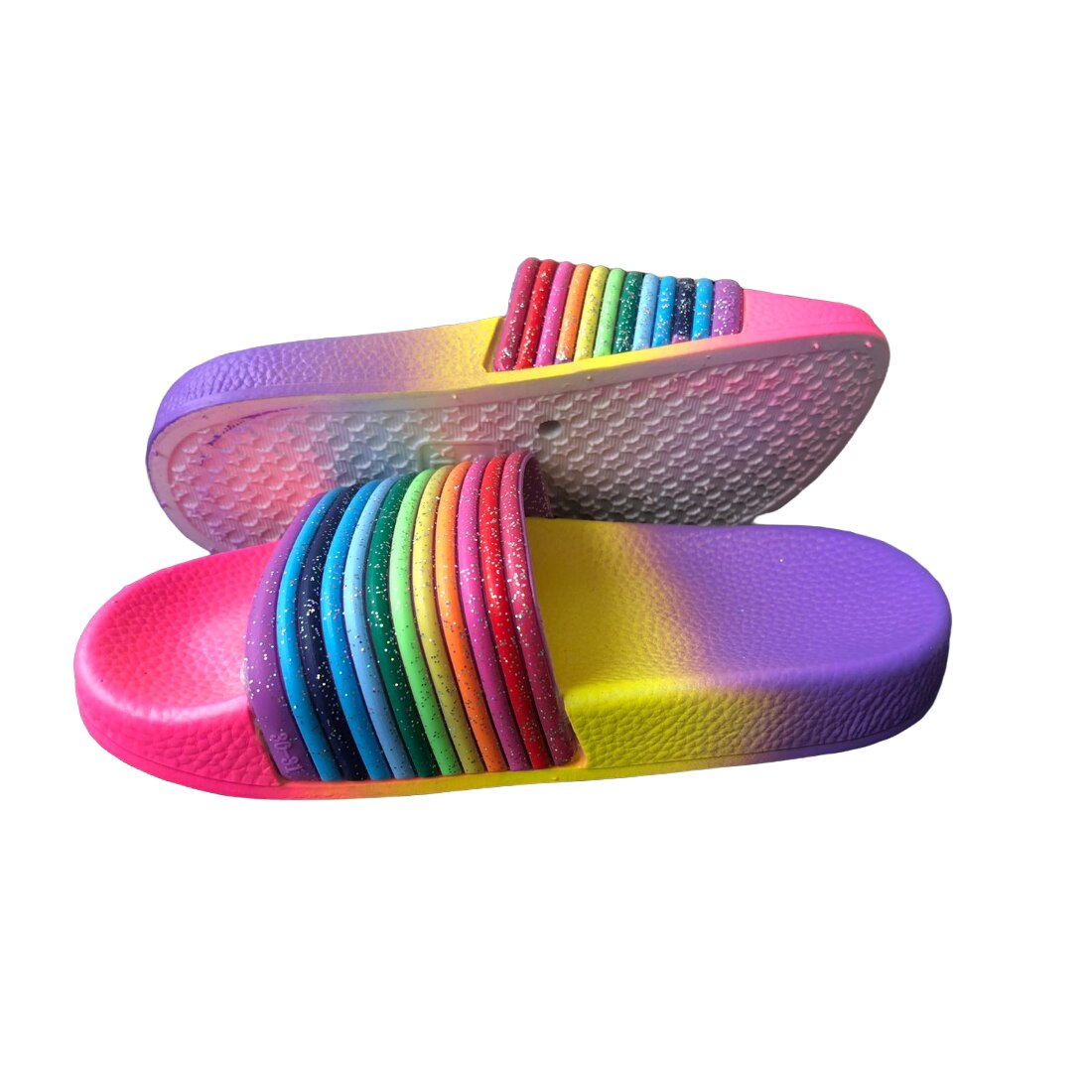 Papuci piscina sau plaja pentru copii Curcubeu cu sclipici Roz 30 EU ...