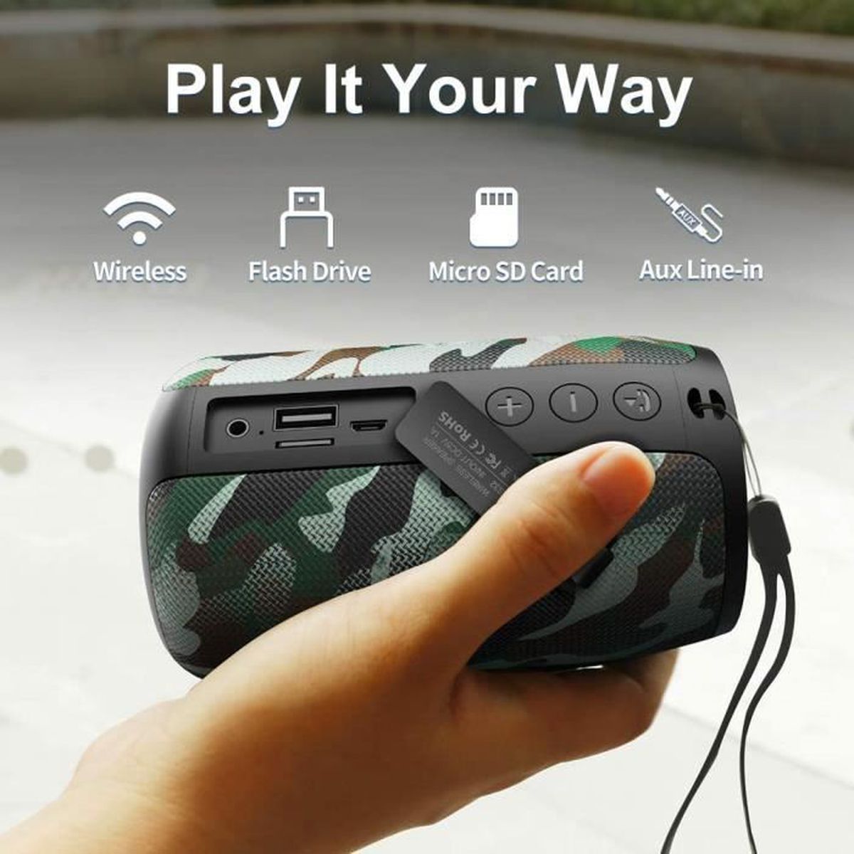 Boxa portabila, Bluetooth 5.0/Card/Aux, 6h, Verde - eMAG.ro