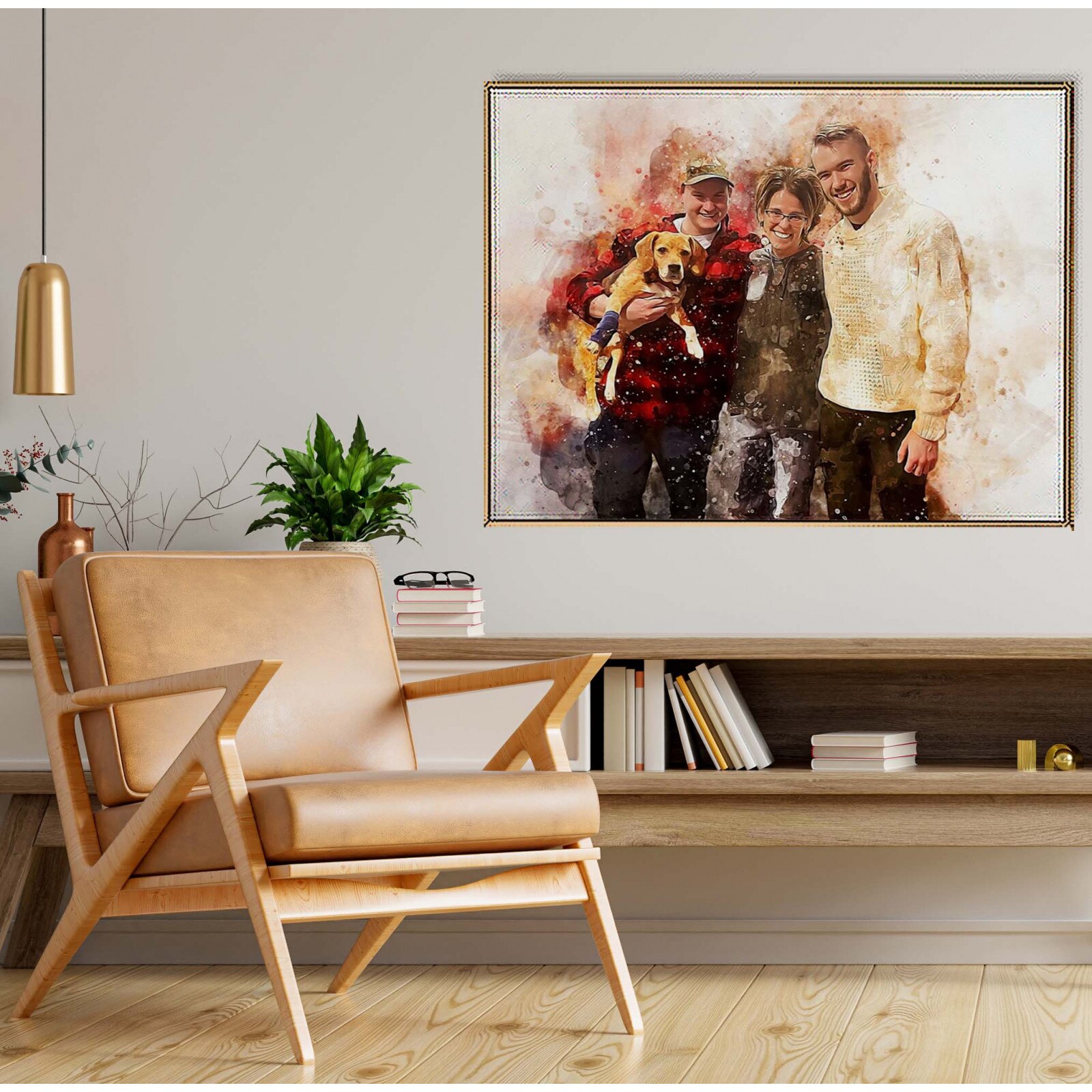 Tablou personalizat, Intaglio, cu poza si text, acuarela, rama lemn ...