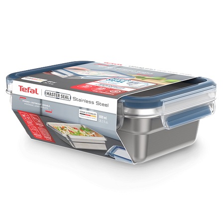 Cutie pentru depozitare alimente Tefal Masterseal inox, dreptunghiulara, 0.8L, Argintiu - eMAG.ro