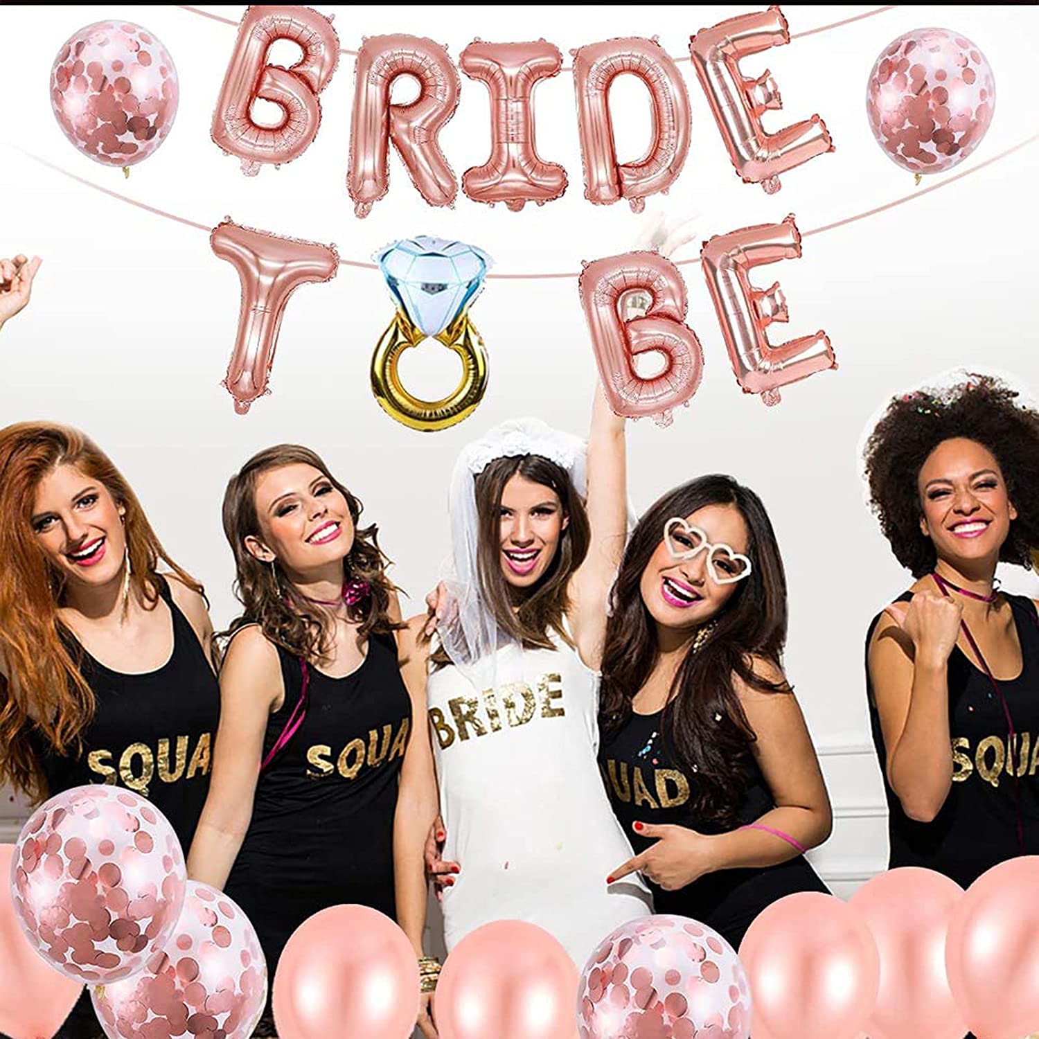 Set baloane 9 buc folie „Bride To Be” rose gold 40cm cu inel - eMAG.ro