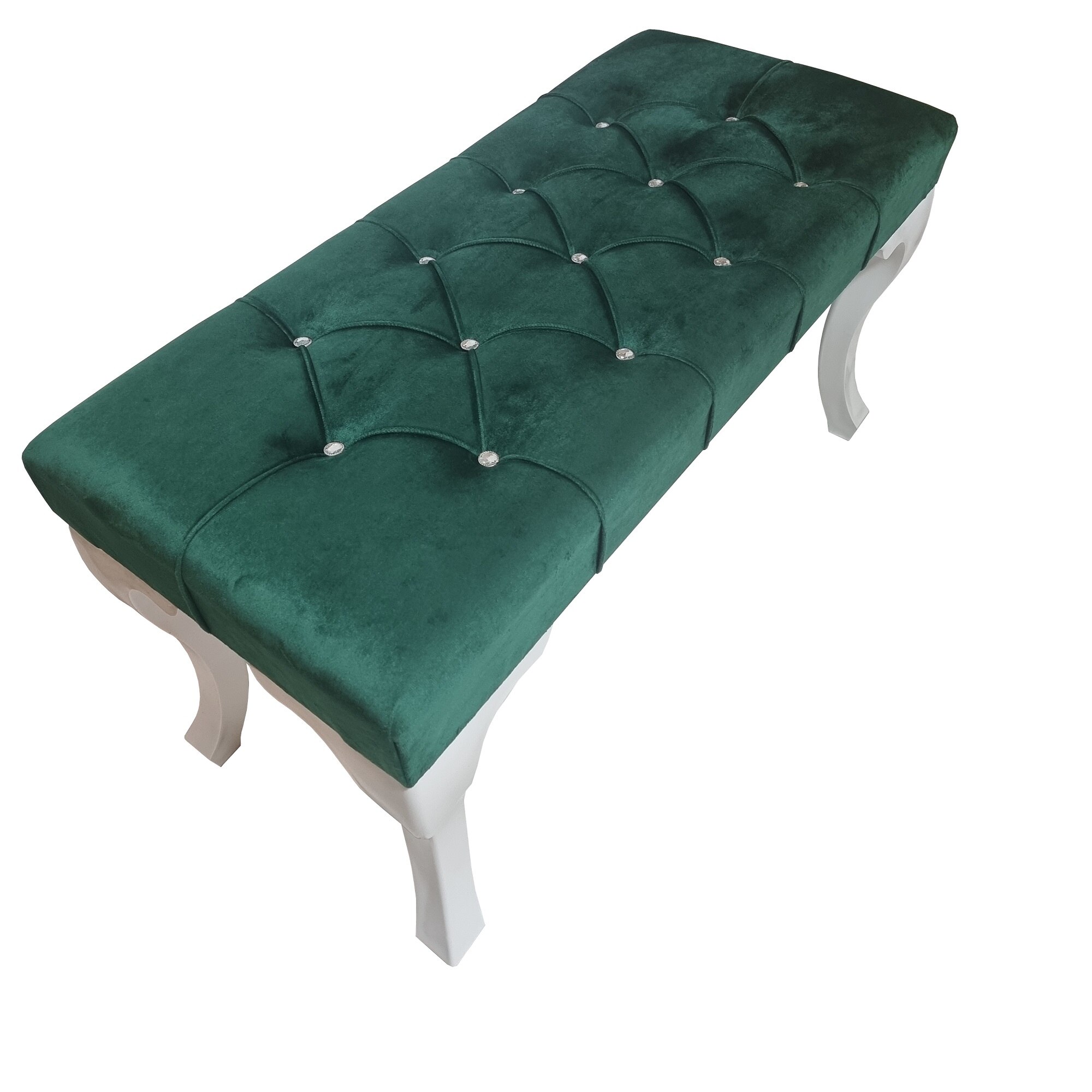 Bancheta tapiterie plusata verde 110x40x50cm, picioare de plastic alb ...