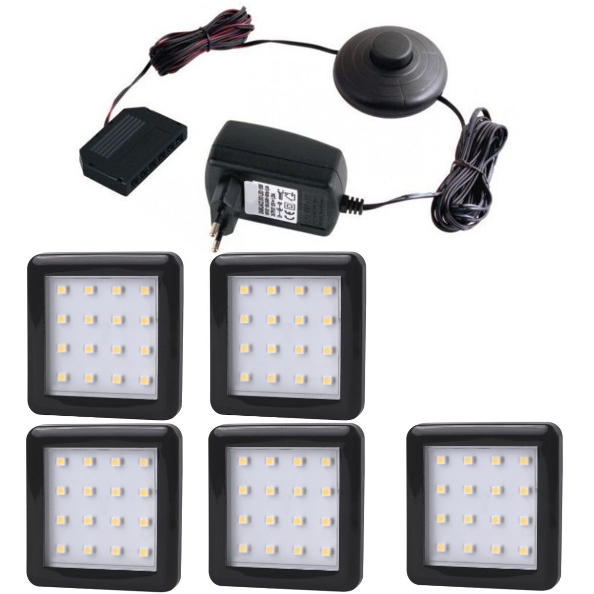 Set 5x Spoturi LED Corp de iluminat Mobila Transformator Negru 1.5W 12V ...
