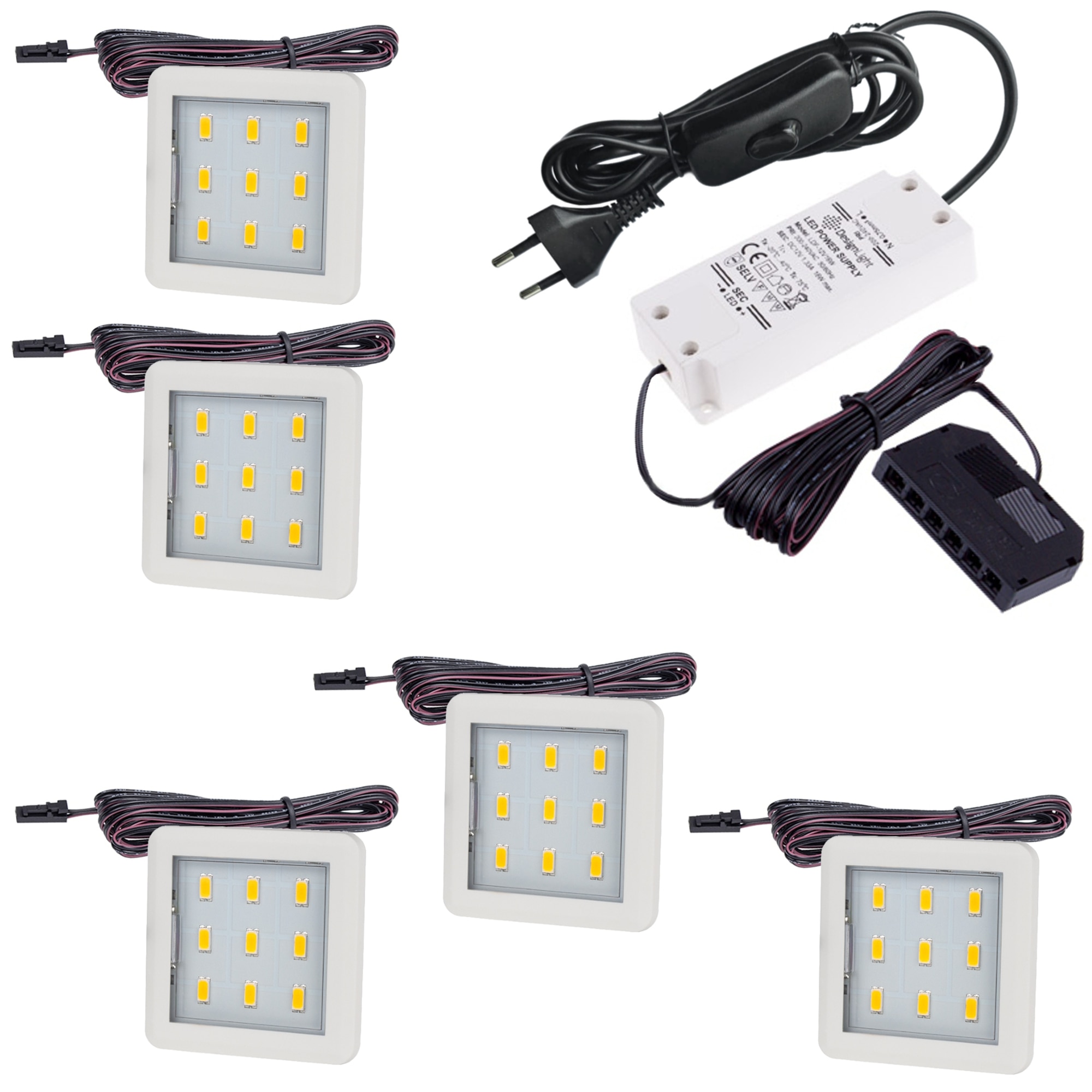 Spot LED, Világítás Bútorokhoz, SQUARE 3, Fehér, 2.5W, 12V DC, Semleges Fehér, Készlet 5db - eMAG.hu