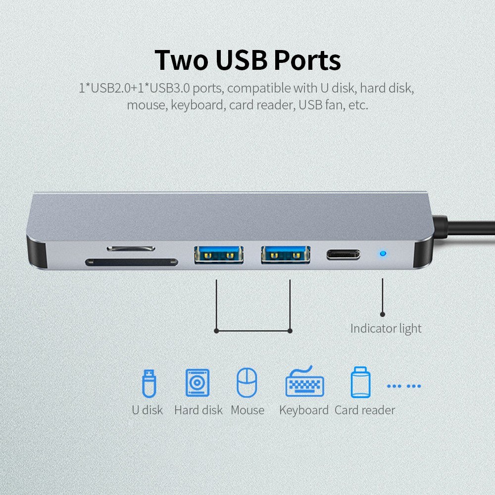 Hub 6in1, Aluminiu, USB/USB-C/HDMI/SD/TF,, Gri - eMAG.ro