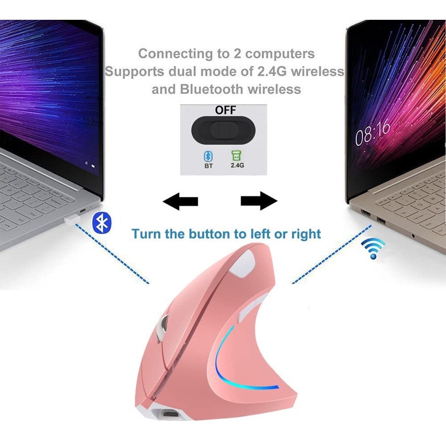 Mouse vertical, Ergonomic, 800/1200/1600/2400 Dpi, Wireless, Roz - eMAG.ro
