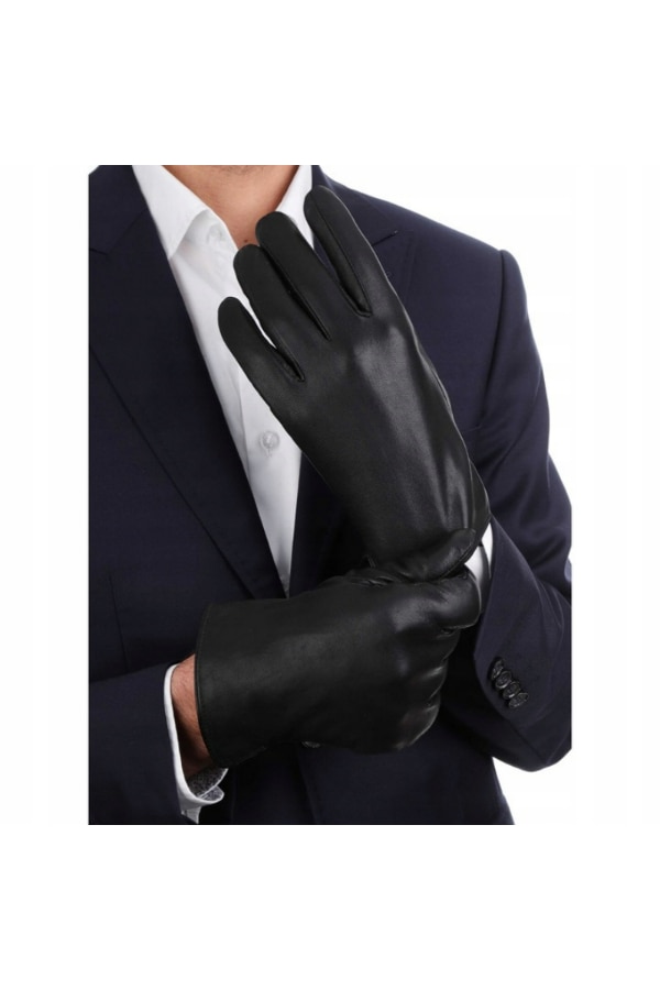 Manusi barbati, Piele naturala, Imprimeu uni, Negru, M - eMAG.ro