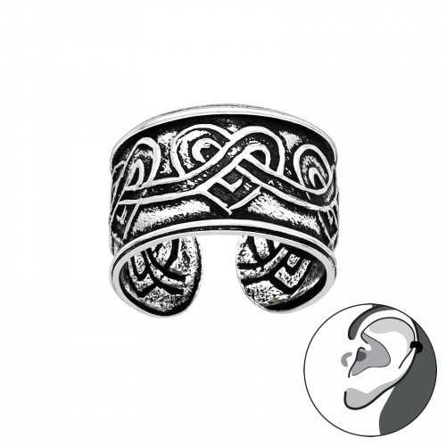 Cercel ear cuff Celtic Heart din argint 925 rodiat, model pentru ureche ...