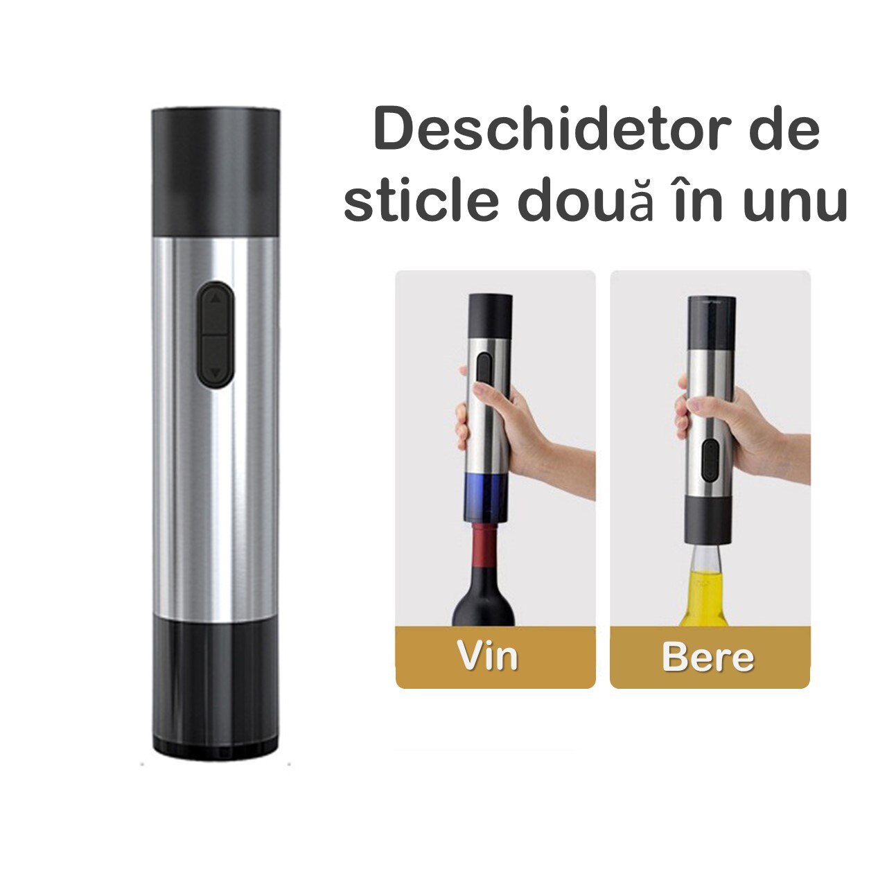 Desfacator sticle 2n1, Inox/ABS/Policarbonat, Negru - eMAG.ro