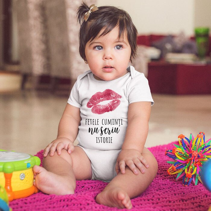 Body bebe personalizat - Fetele cuminti nu scriu istorie, alb, 100% ...
