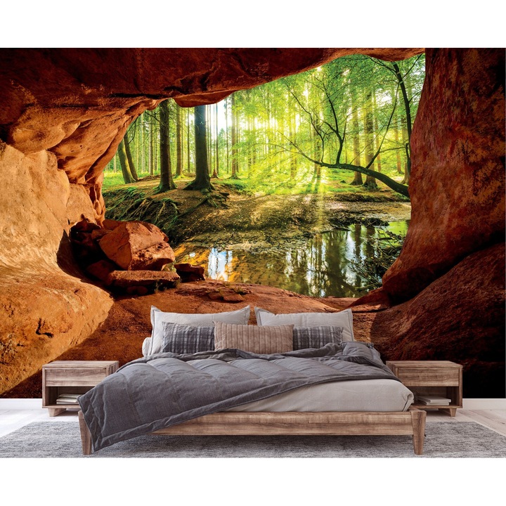 Fototapet 3D Peisaj Priveliste Padure 416x254 cm, Modern Vlies Tapet ...