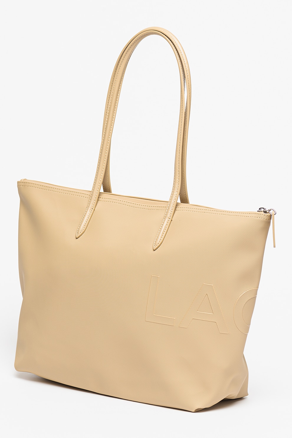 Lacoste, Geanta shopper cu logo in relief, Maro nisip - eMAG.ro