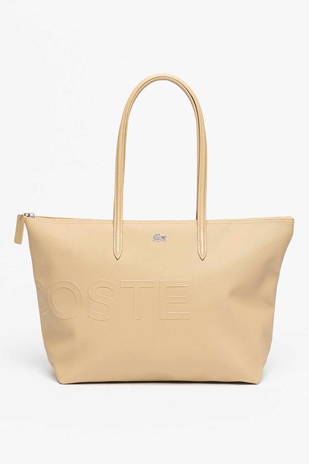 Lacoste, Geanta shopper cu logo in relief, Maro nisip - eMAG.ro