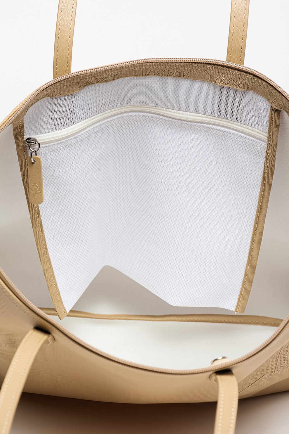 Lacoste, Geanta shopper cu logo in relief, Maro nisip - eMAG.ro